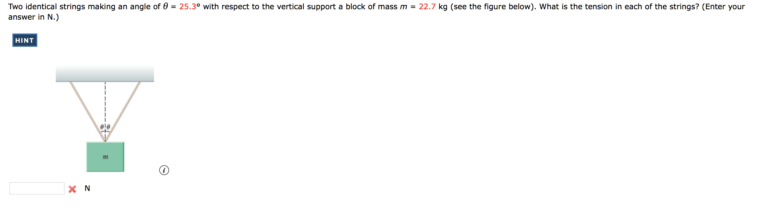 Solved Two identical strings making an angle of 0 = 25.3° | Chegg.com