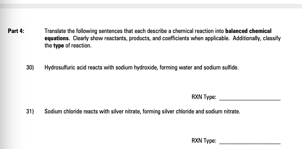 Translate The Following Sentences Into Balanced Chemical Equations Tessshebaylo 
