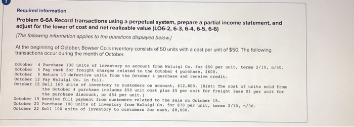 Solved Required information Problem 6-6A Record transactions | Chegg.com