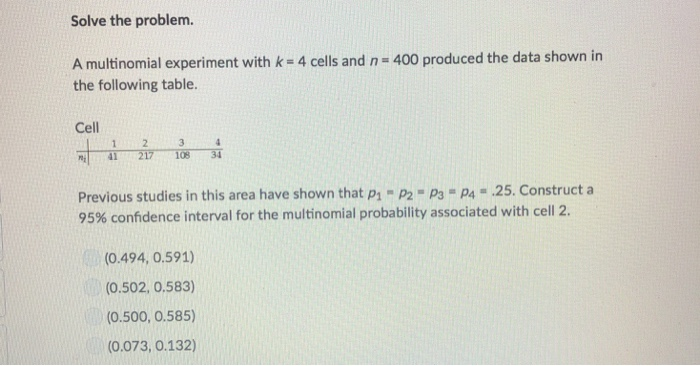 Solved Solve the problem. A multinomial experiment with k - | Chegg.com