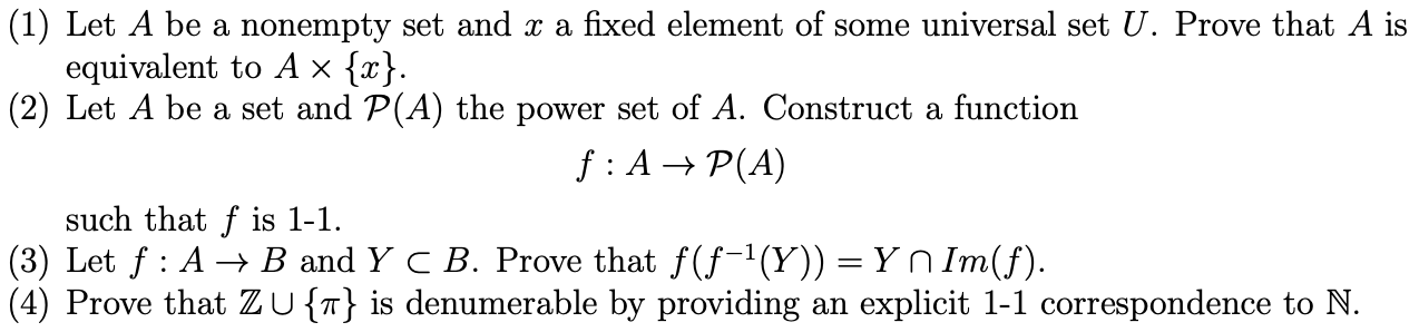 Solved (1) Let A be a nonempty set and x a fixed element of | Chegg.com