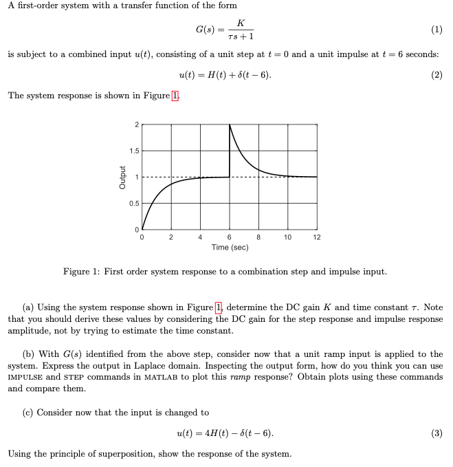 Solved A first-order system with a transfer function of the | Chegg.com