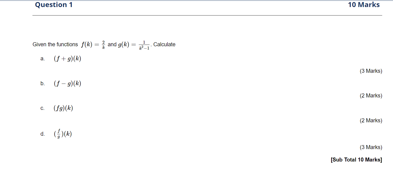 Solved Given the functions f(k)=k2 and g(k)=k2−11. Calculate | Chegg.com
