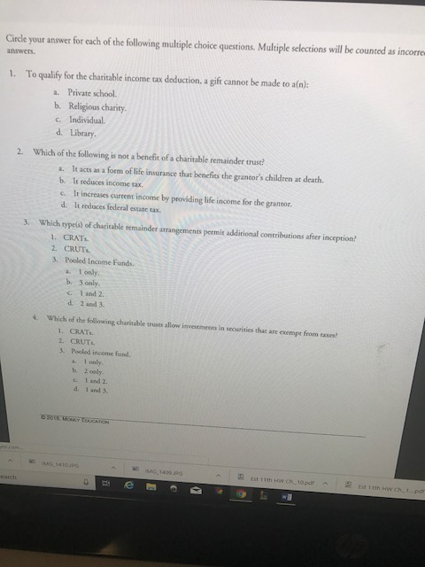 Solved Circle your answer for each of the following multiple | Chegg.com