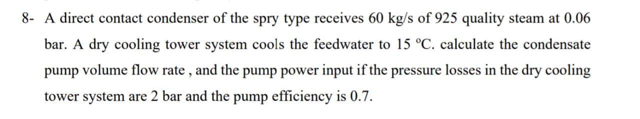 Solved 8- A direct contact condenser of the spry type | Chegg.com