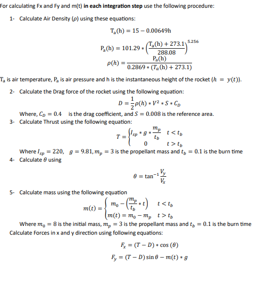 or calculating Fx and Fy and m(t) in each integration | Chegg.com
