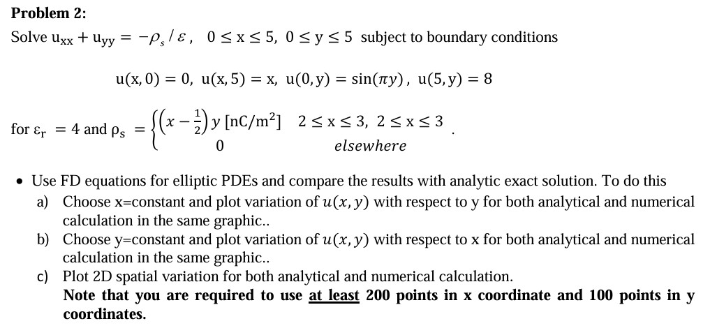 Solved Problem 2:Solve u×+uyy=-ρsε,0≤x≤5,0≤y≤5 ﻿subject to | Chegg.com
