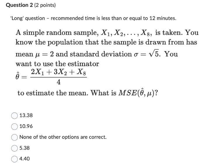 Solved A simple random sample, X1,X2,…,X8, is taken. You | Chegg.com