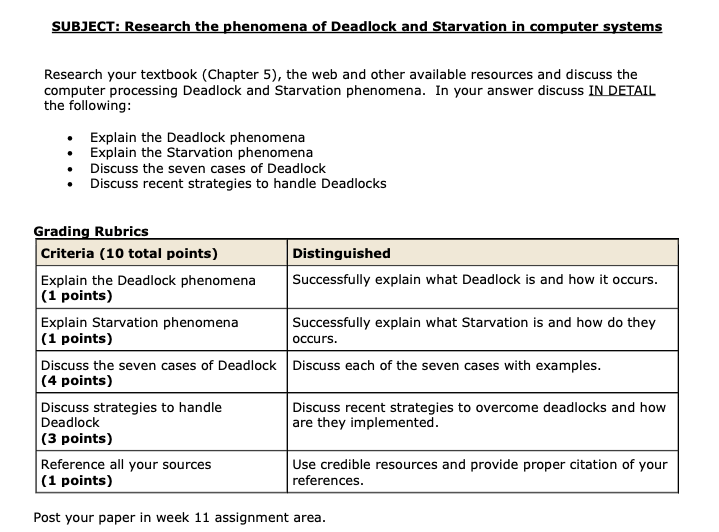 Solved SUBJECT: Research the phenomena of Deadlock and | Chegg.com