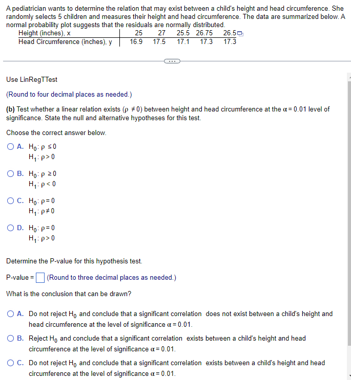Solved A pediatrician wants to determine the relation that | Chegg.com