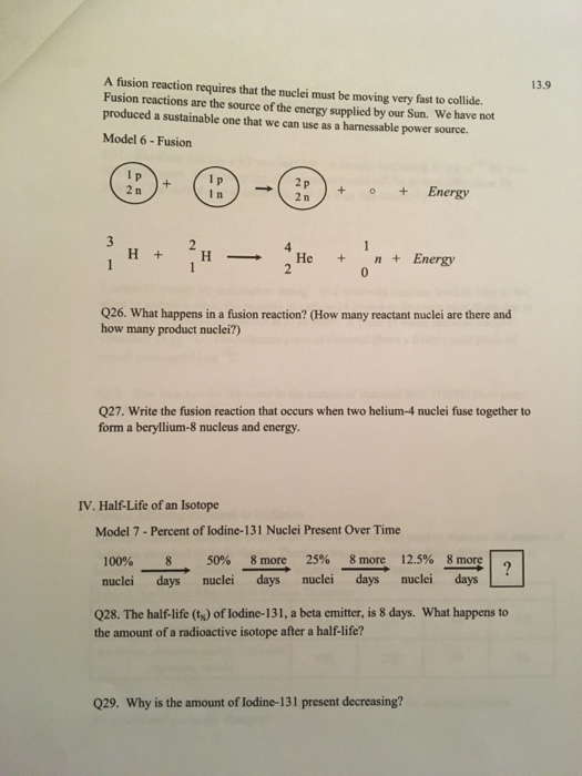 Solved 13.8 III. Nuclear Fission and Fusion The unstable | Chegg.com