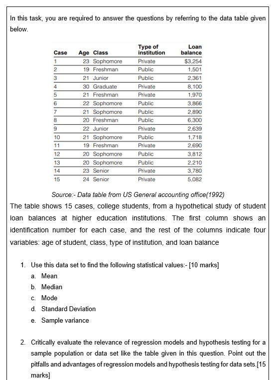 Solved In this task, you are required to answer the | Chegg.com