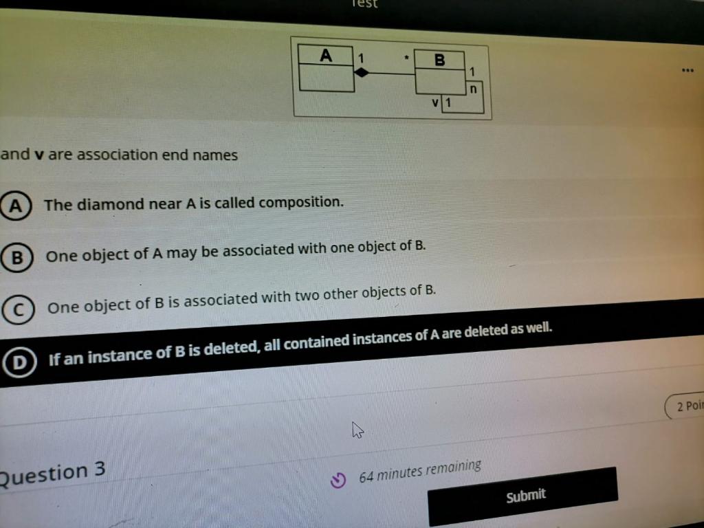 Test А 1 B 1 n and v are association end names А The | Chegg.com