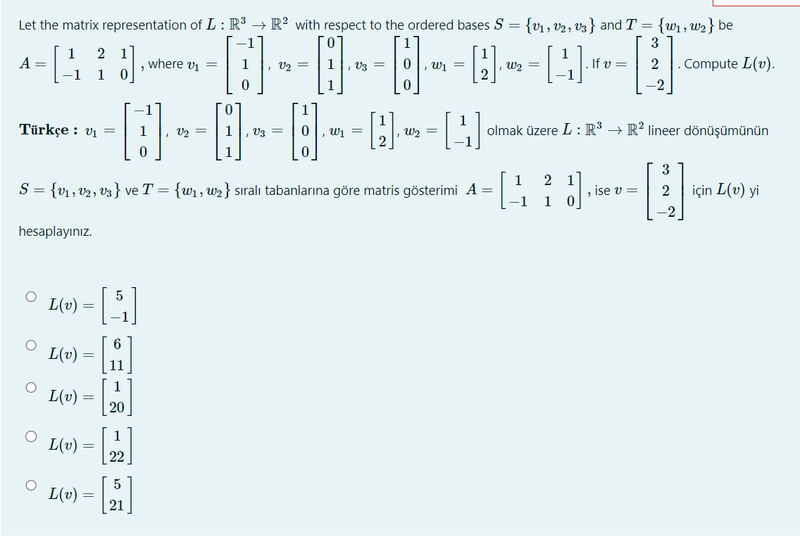 Let the matrix representation of L:R3→R2 with respect | Chegg.com
