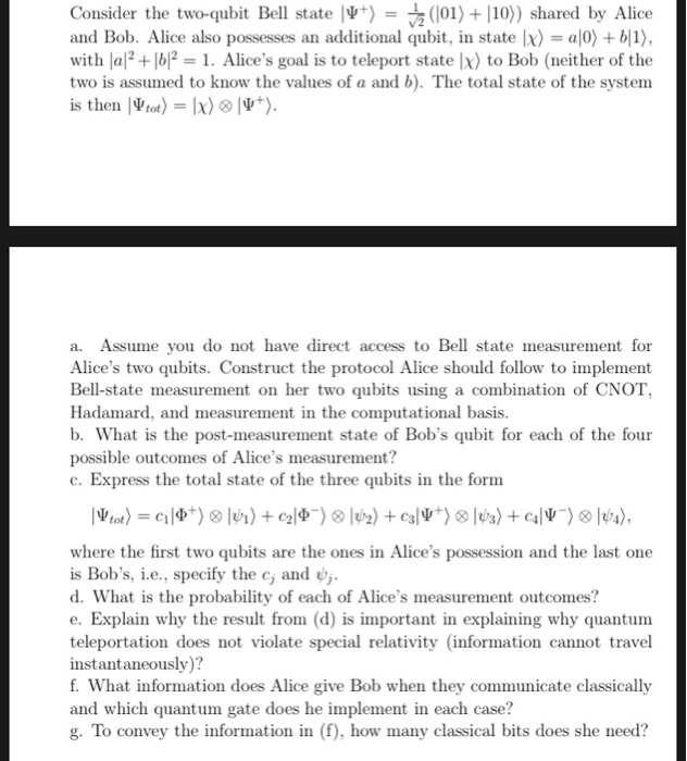 Solved Consider the two-qubit Bell state l'1*) = 101) +110)) | Chegg.com