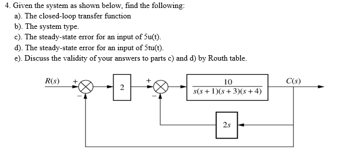 Solved 4. Given the system as shown below, find the | Chegg.com