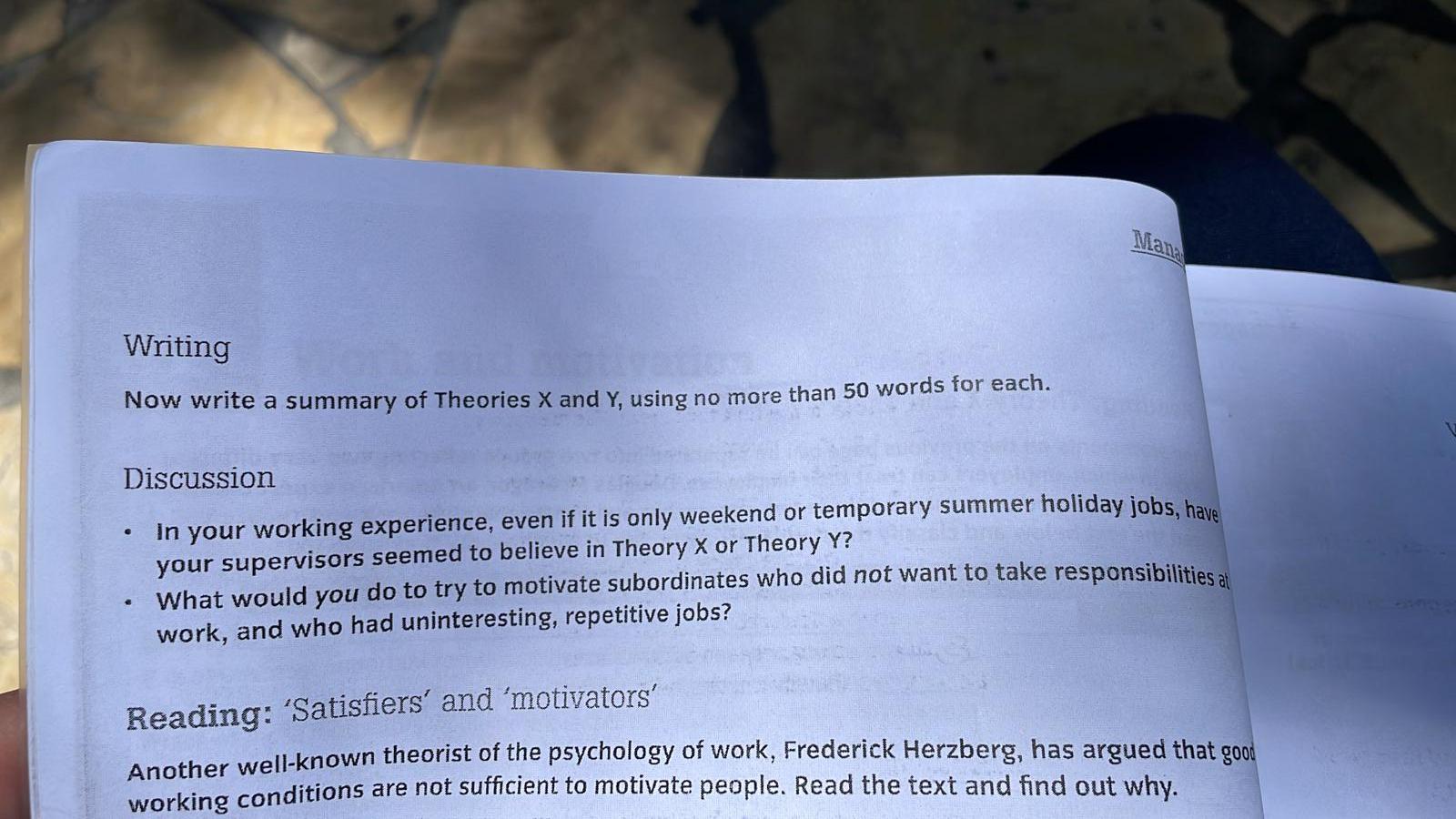 Solved Mana Writing Now write a summary of Theories X and Y, | Chegg.com
