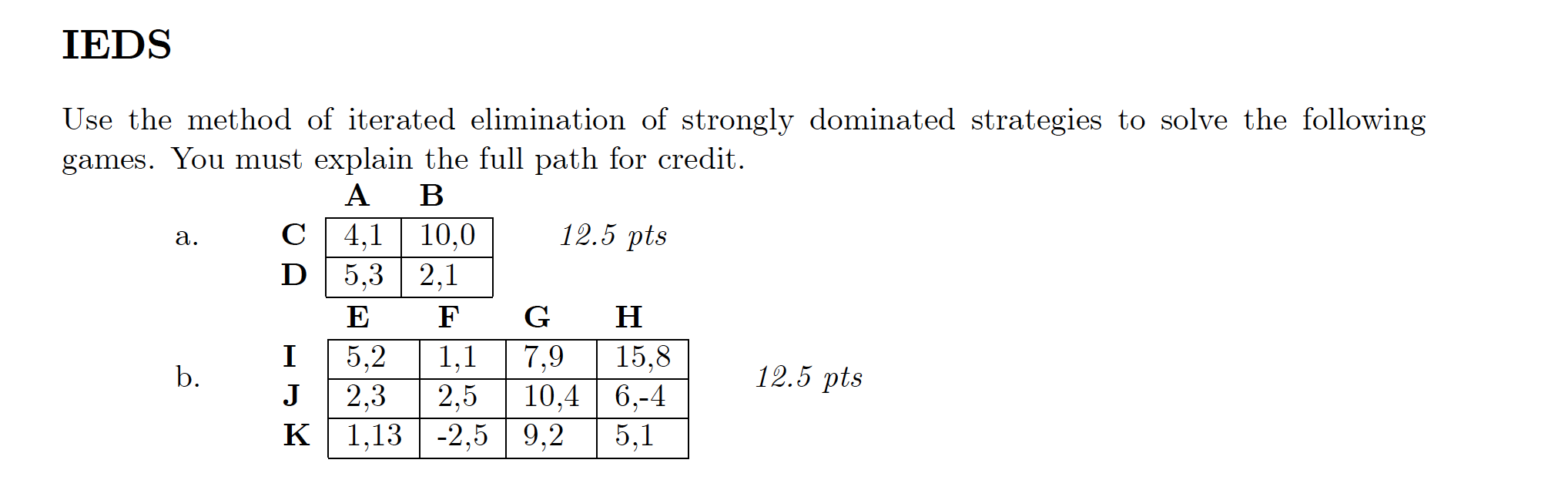 Solved IEDS a. Use the method of iterated elimination of | Chegg.com