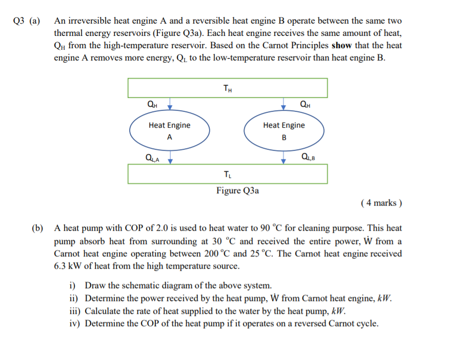 Solved Q3 (a) An irreversible heat engine A and a reversible | Chegg.com