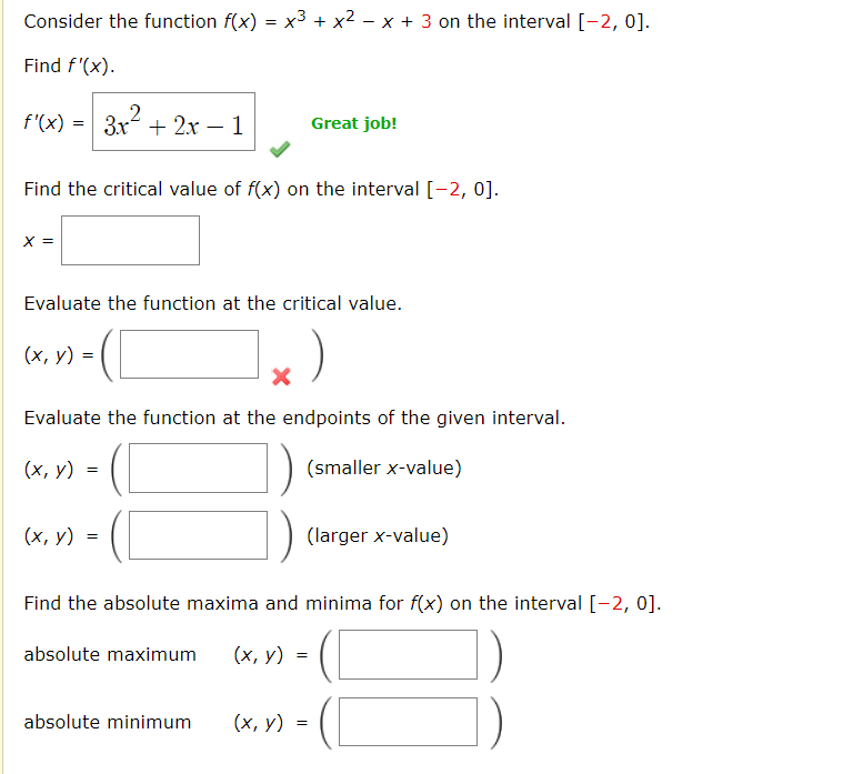 Solved Consider the function f(x)=x3+x2−x+3 on the interval | Chegg.com