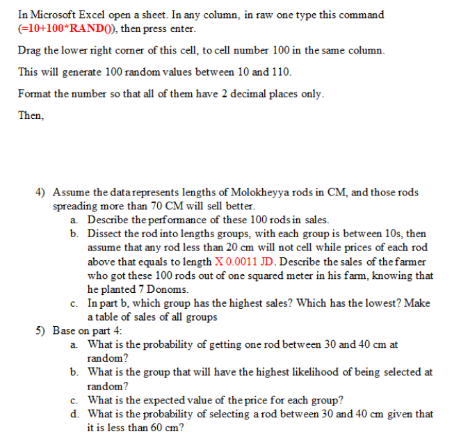 Solved In Microsoft Excel open a sheet. In any column, in | Chegg.com
