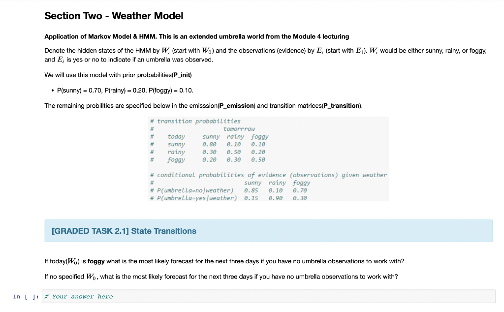 Section Two - Weather Model Application of Markov | Chegg.com