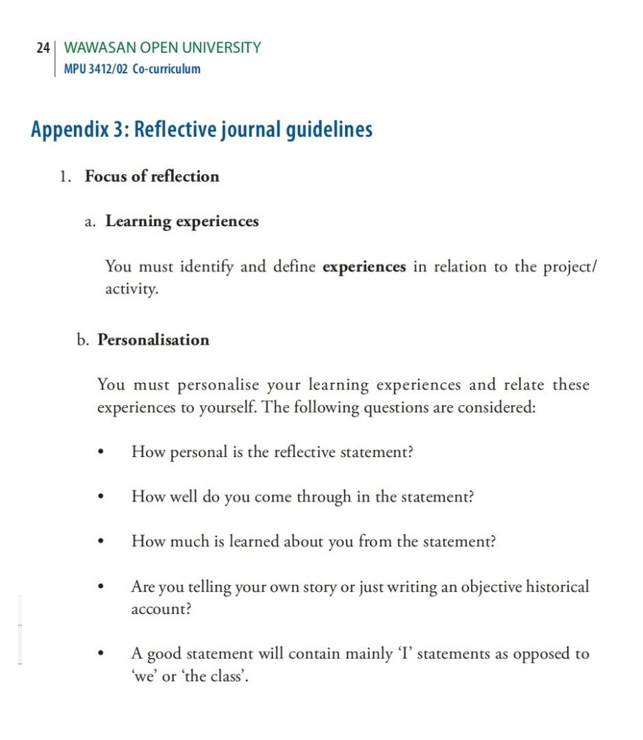Assignment 2 : Personal Reflective Journal Title : | Chegg.com