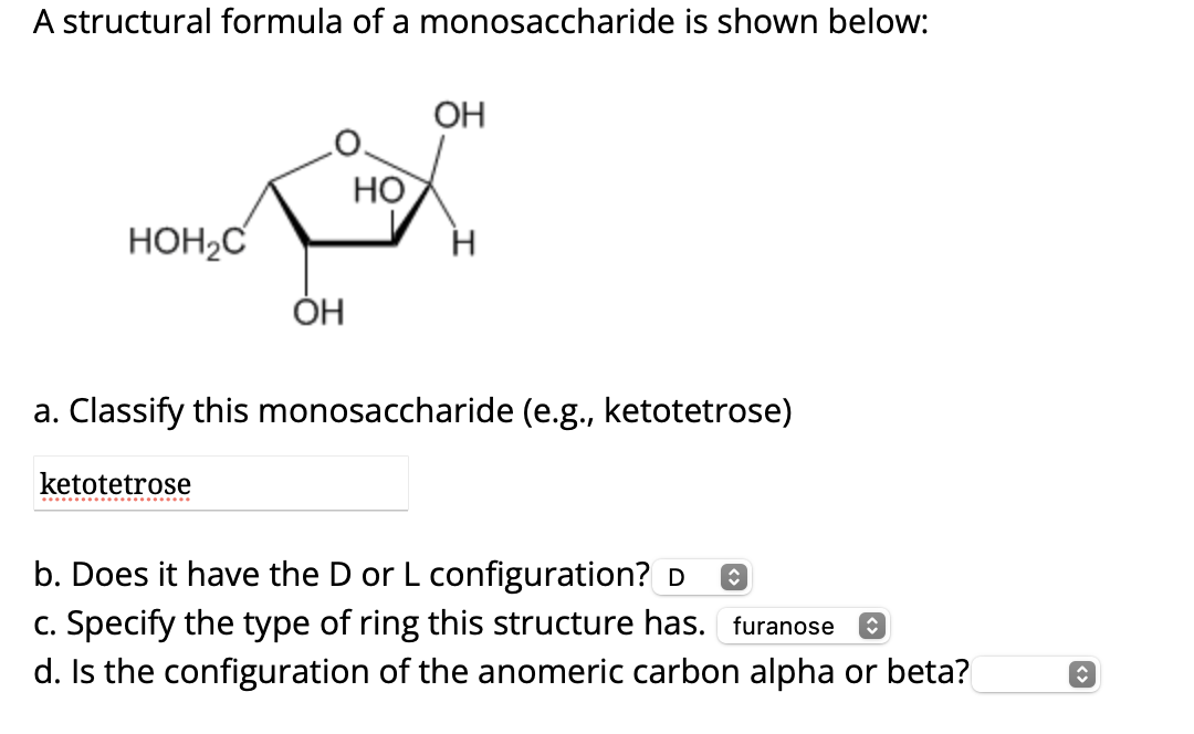 Solved A structural formula of a monosaccharide is shown | Chegg.com