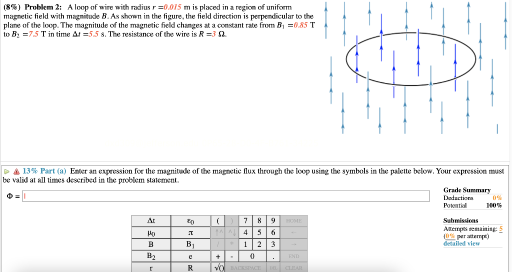 Solved (8%) Problem 2: A loop of wire with radius r =0.015 m | Chegg.com