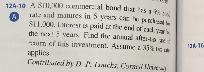 Solved 12A-10 A $10,000 commercial bond that has a 6% bond A | Chegg.com