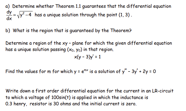 Solved a) Determine whether Theorem 1.1 guarantees that the | Chegg.com