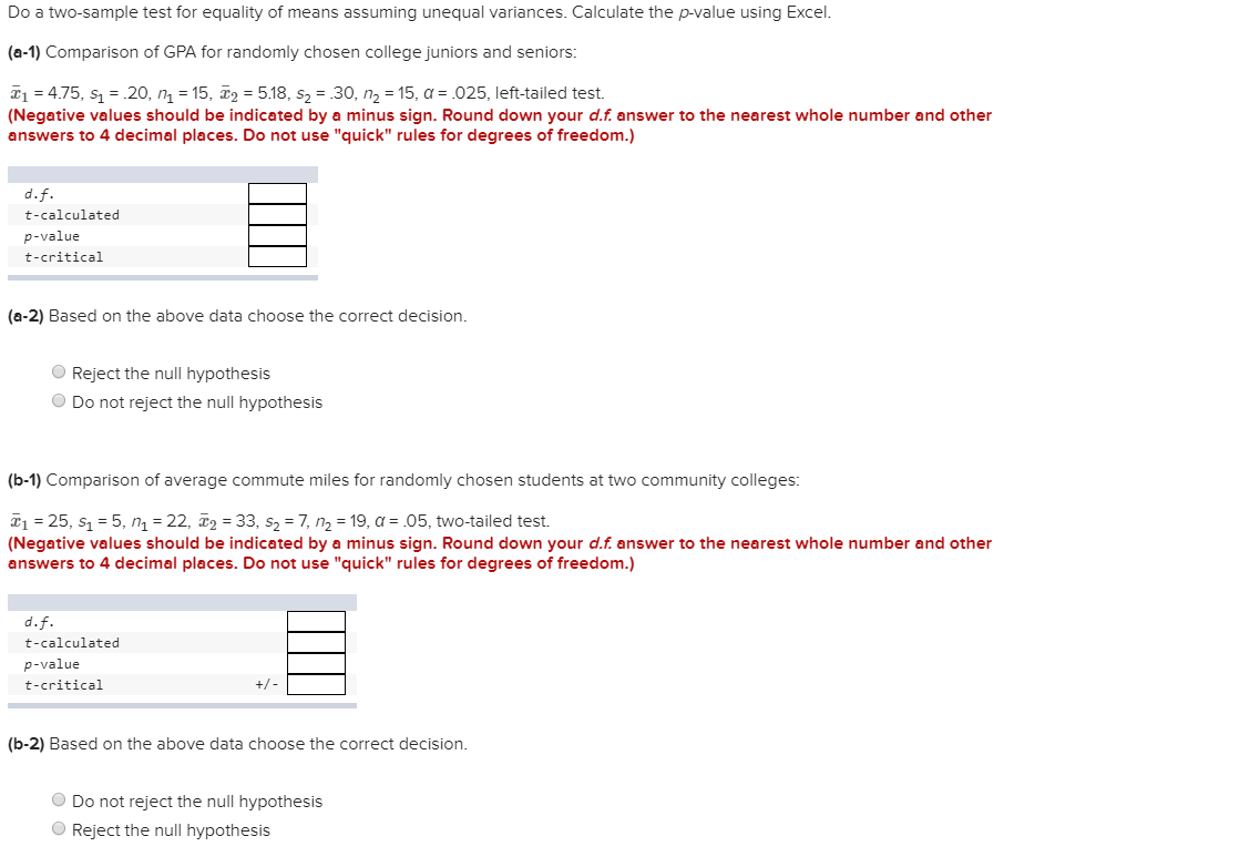 Solved Do a two-sample test for equality of means assuming | Chegg.com