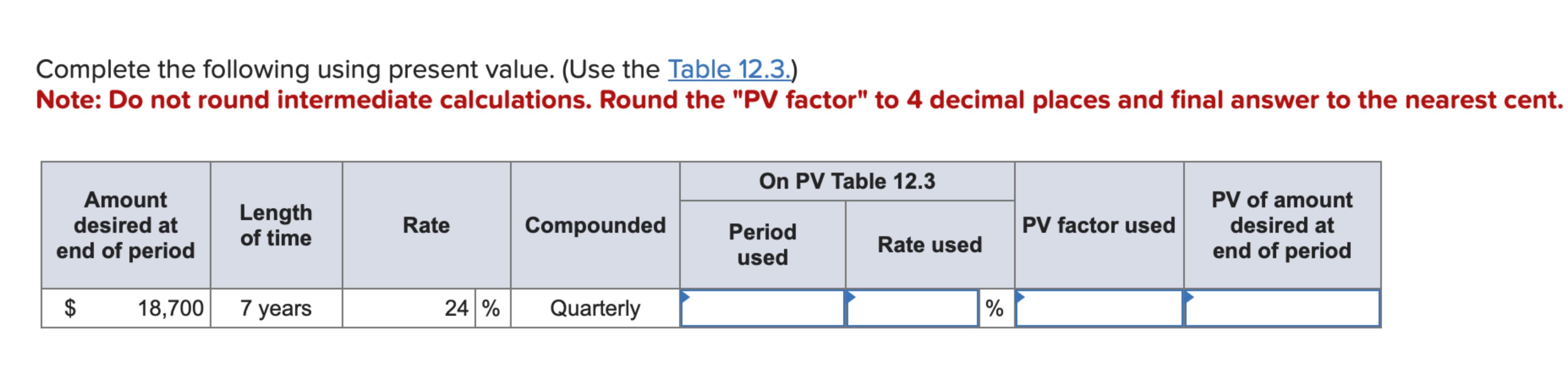 Solved Complete the following using present value. (Use the | Chegg.com