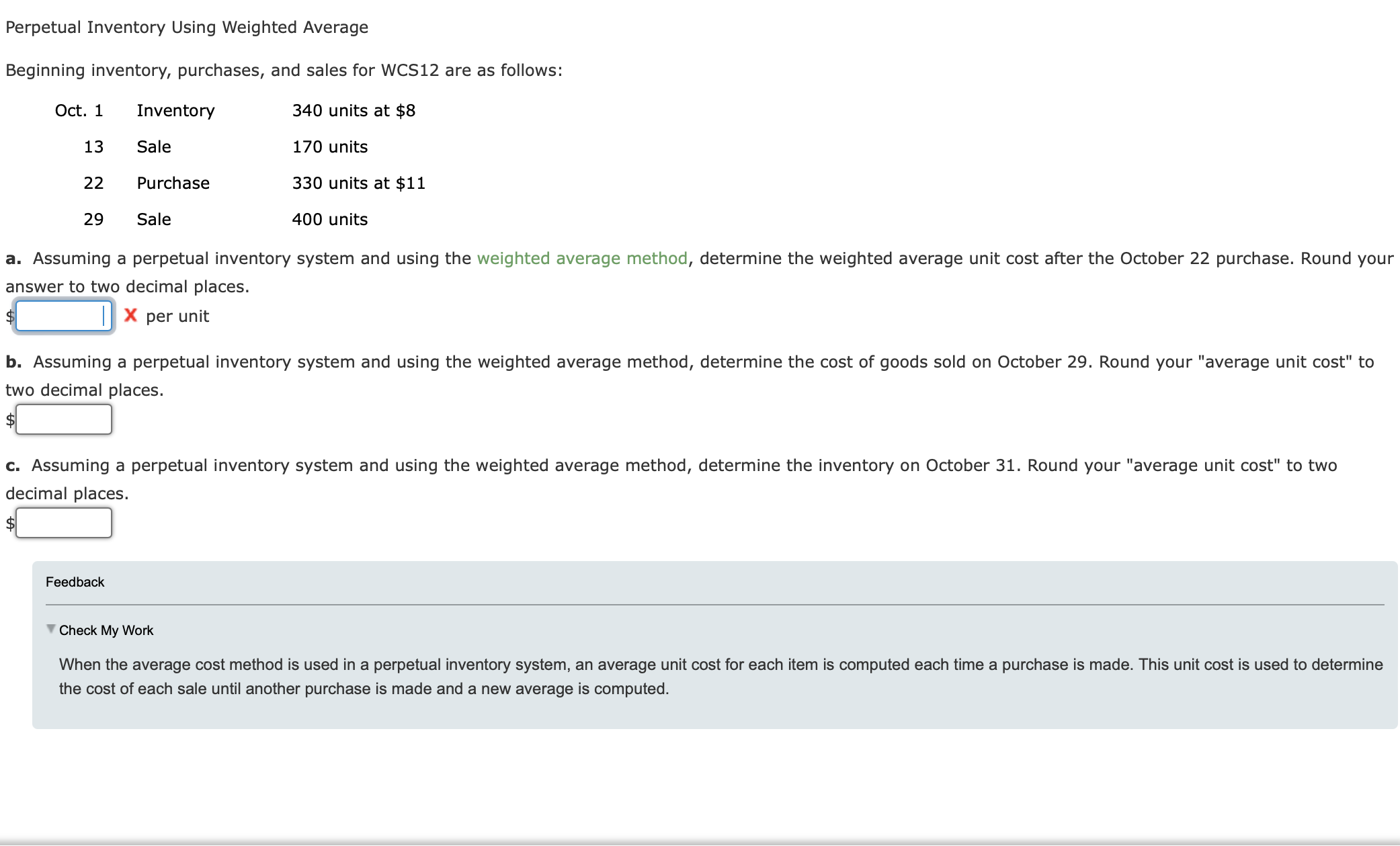 Solved Perpetual Inventory Using Weighted Average Beginning | Chegg.com