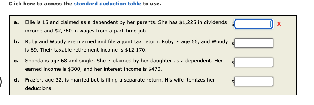 Solved Click here to access the standard deduction table to | Chegg.com