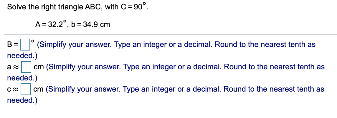 Solved Solve the right triangle ABC, with C = 90° | Chegg.com
