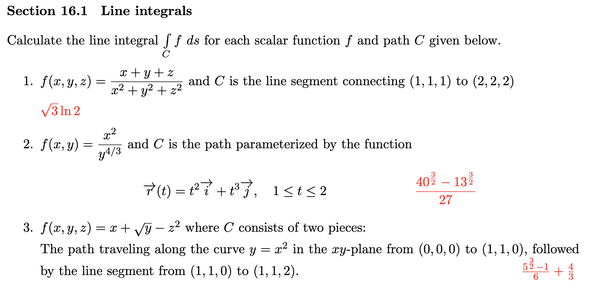 Solved Section 16.1 Line integrals Calculate the line | Chegg.com