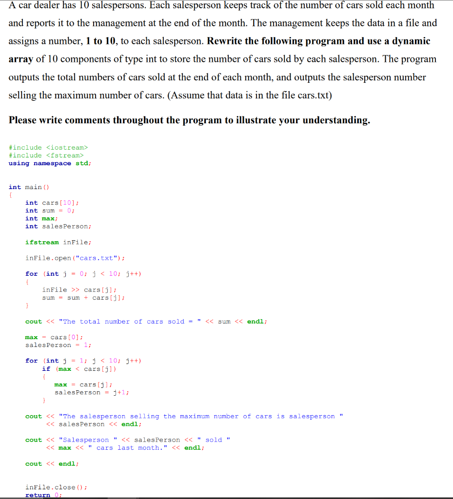 Solved A car dealer has 10 salespersons. Each salesperson | Chegg.com