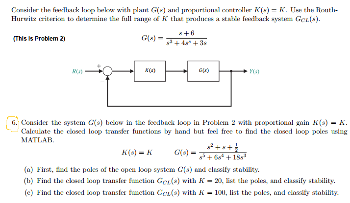 Solved Consider the feedback loop below with plant G(s) and | Chegg.com