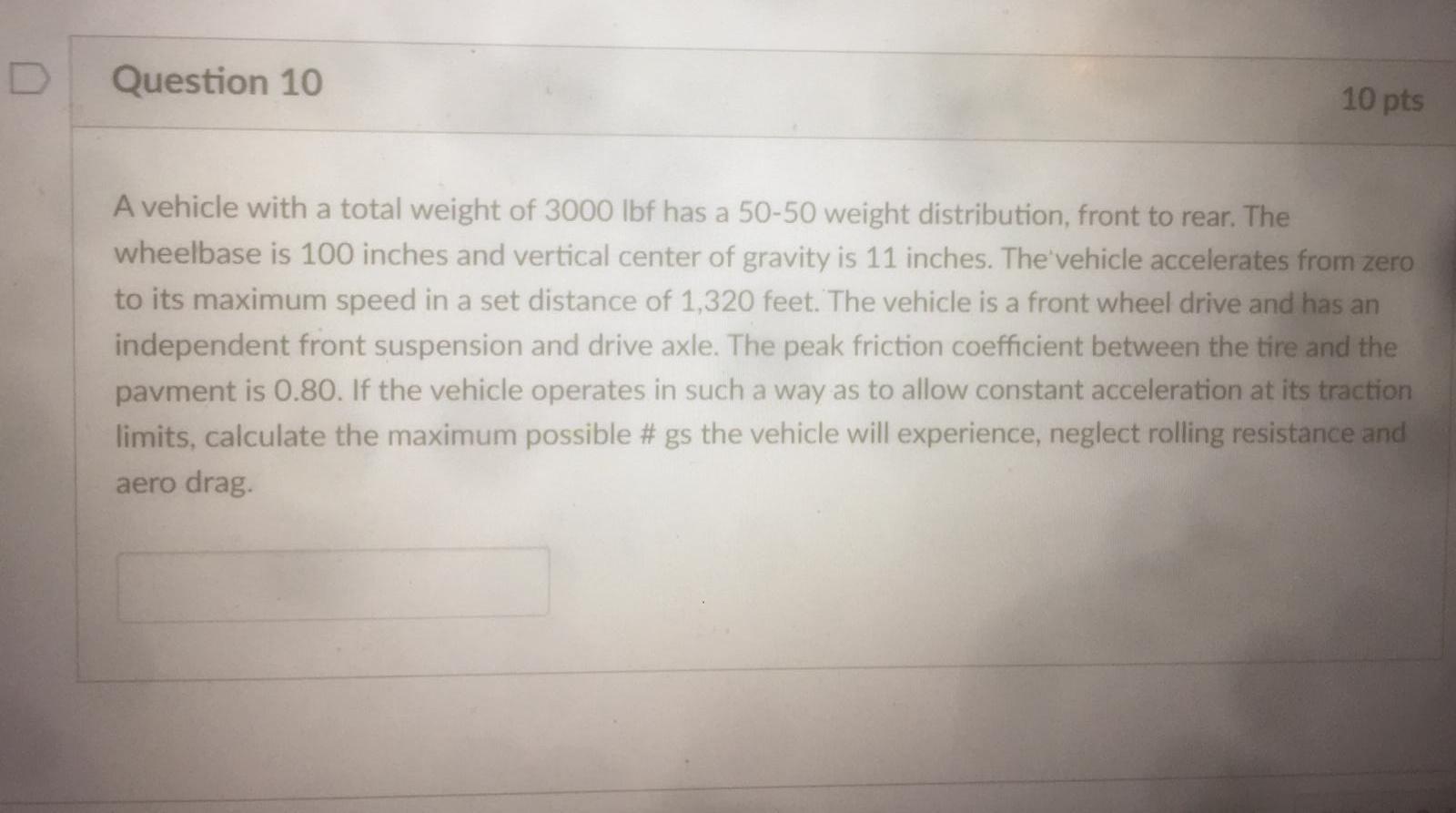 Solved A vehicle with a total weight of 3000lbf has a 50-50 | Chegg.com