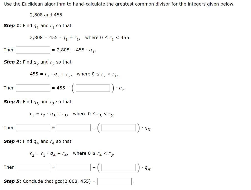 Solved Use the Euclidean algorithm to hand-calculate the | Chegg.com