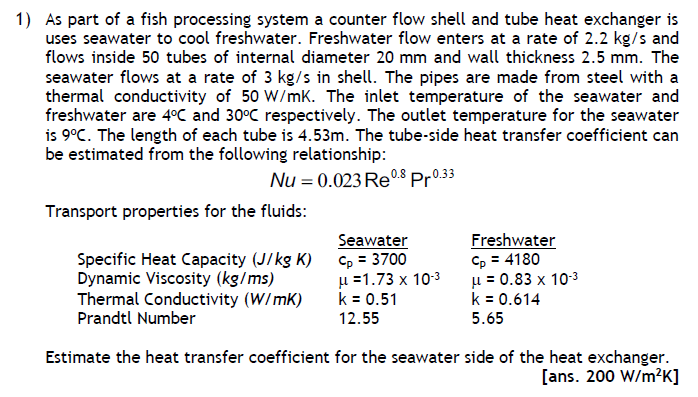 1) As part of a fish processing system a counter flow | Chegg.com