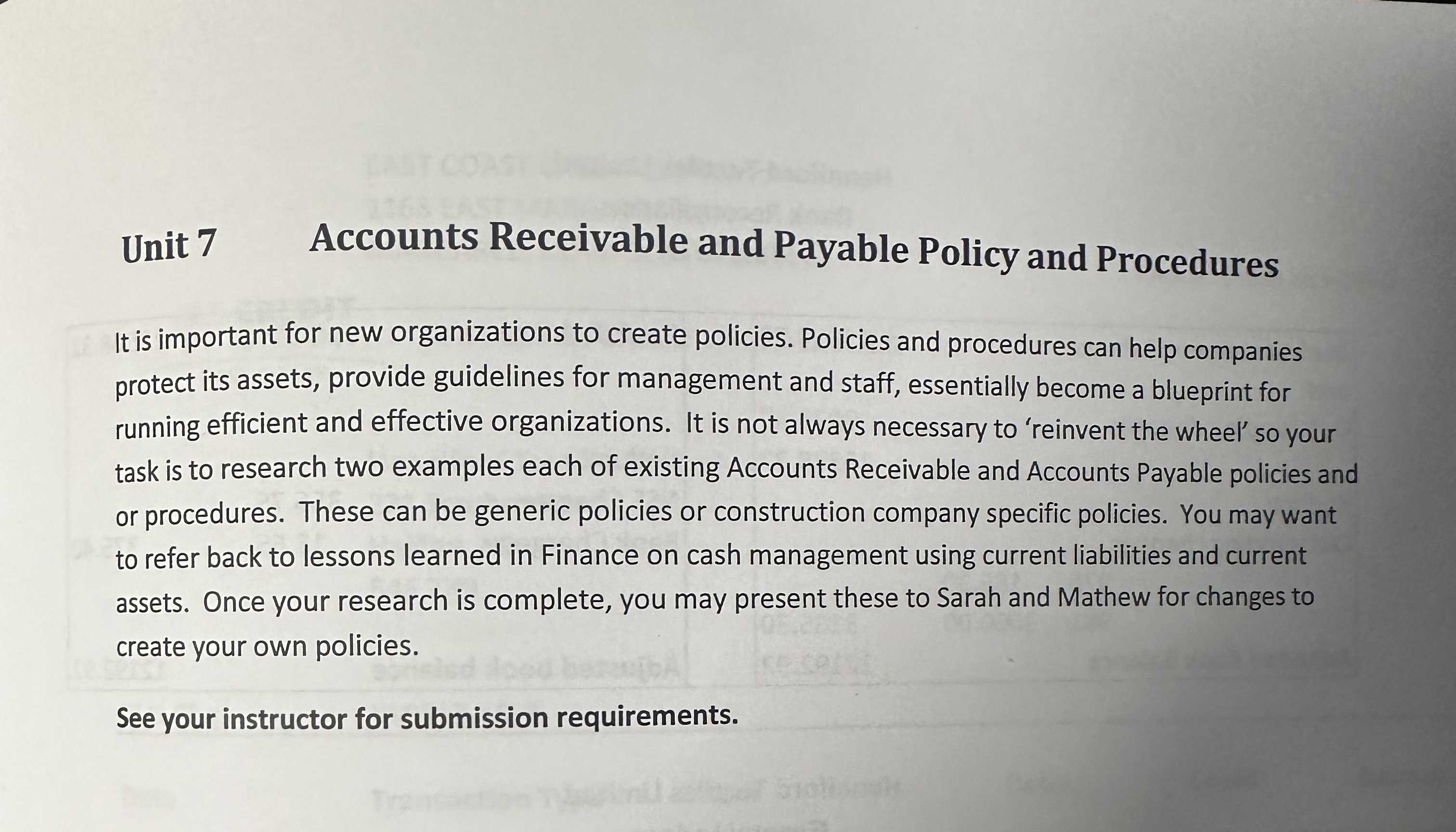 Solved Unit 7, ﻿Accounts Receivable and Payable Policy and | Chegg.com