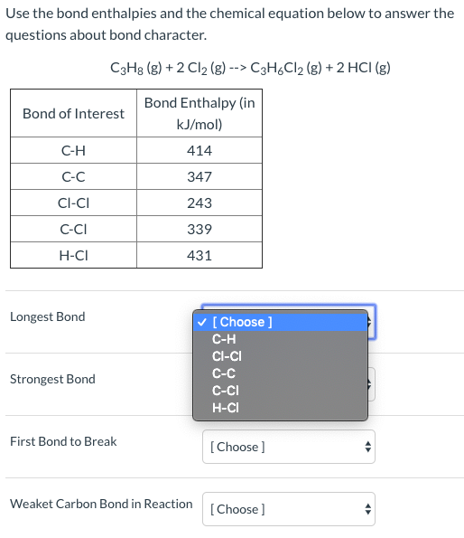Solved Use the bond enthalpies and the chemical equation | Chegg.com