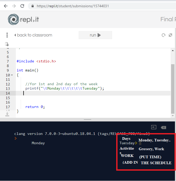 Solved I need you to create a code on a schedule with 7 days | Chegg.com