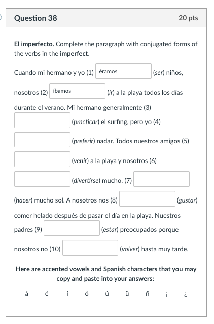 Question 38 El imperfecto. Complete the paragraph | Chegg.com