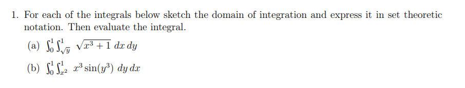 Solved 1. For each of the integrals below sketch the domain | Chegg.com