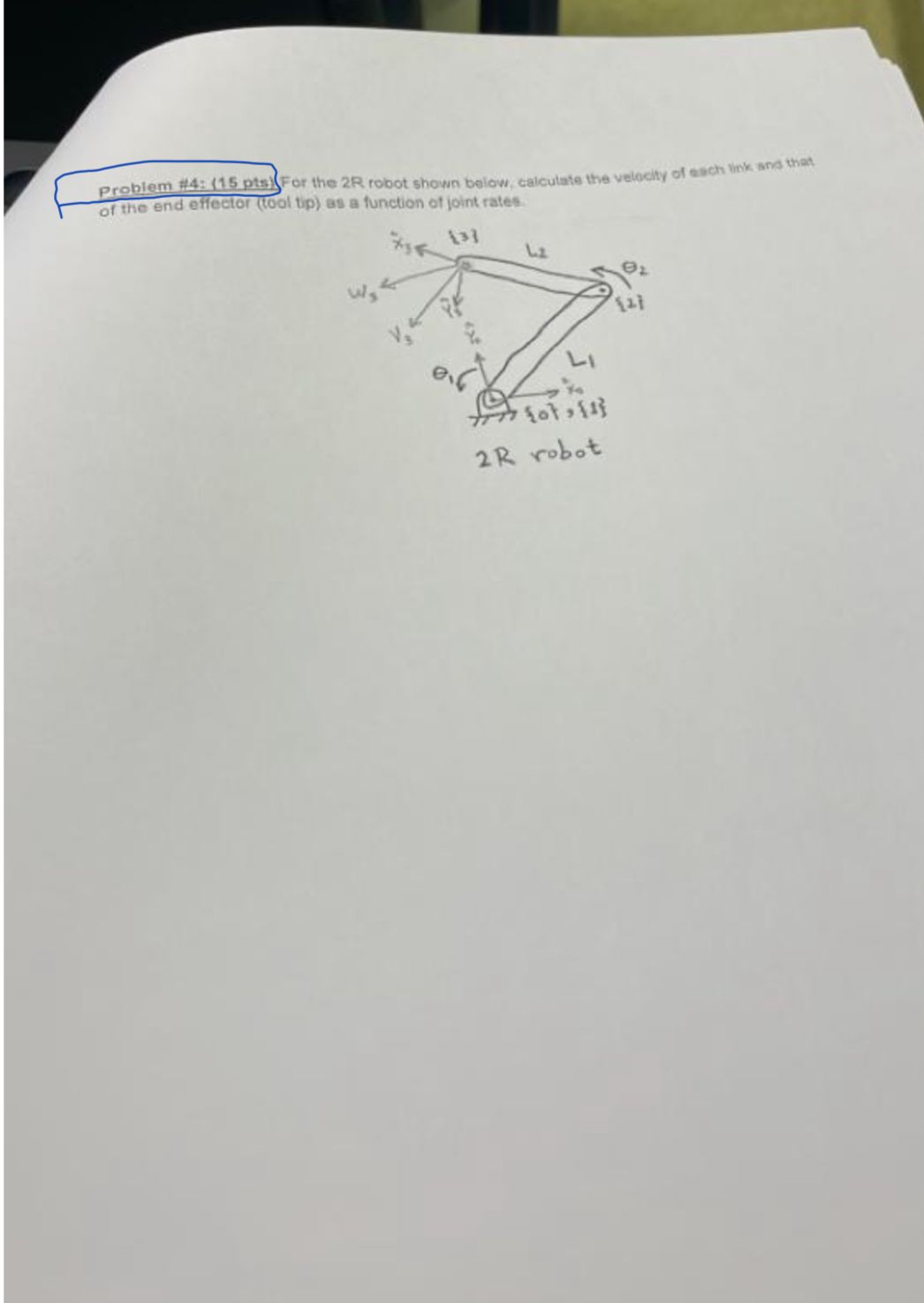 Solved Problem \#4: 115 ﻿pts) ﻿F or the 2R robot shown | Chegg.com