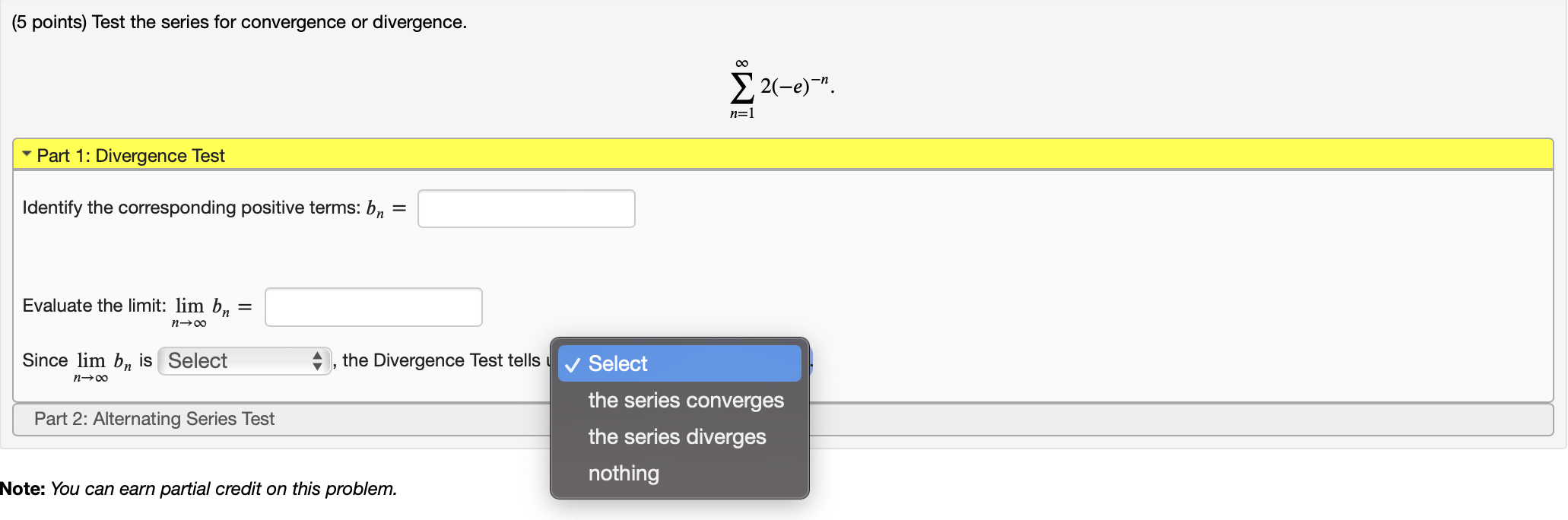 Solved (5 points) Test the series for convergence or | Chegg.com