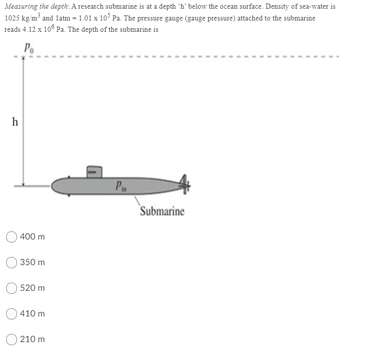 Solved Measuring the depth: A research submarine is at a | Chegg.com